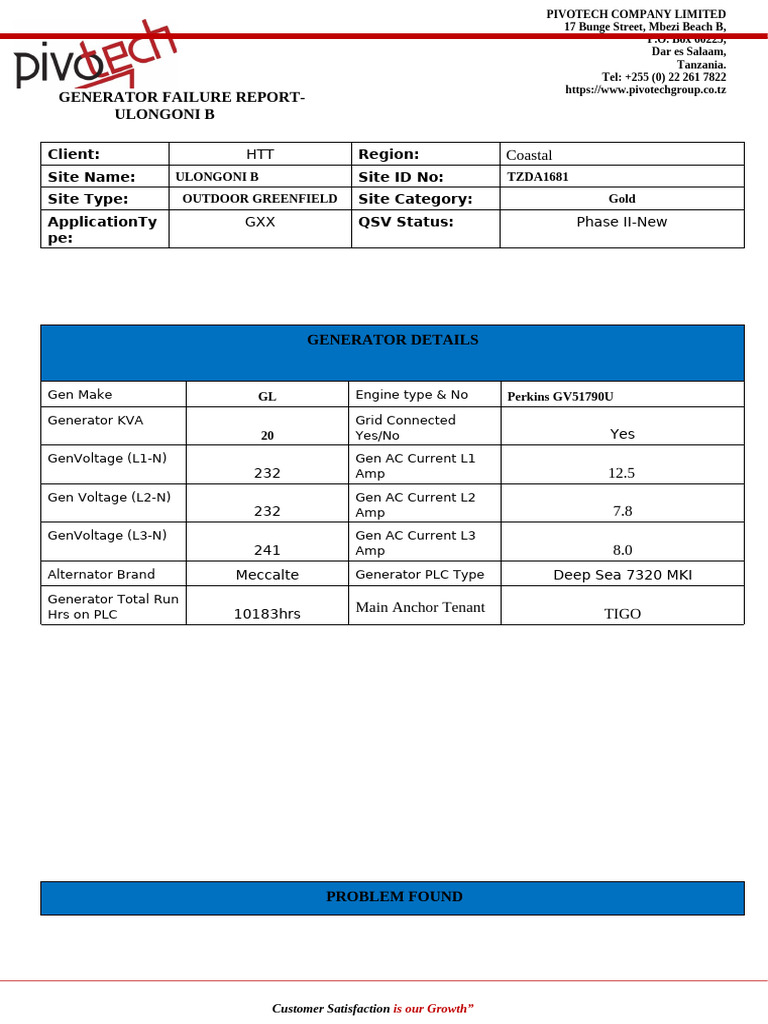 Generator Failure Report for Ulongoni B | PDF | Power Engineering ...