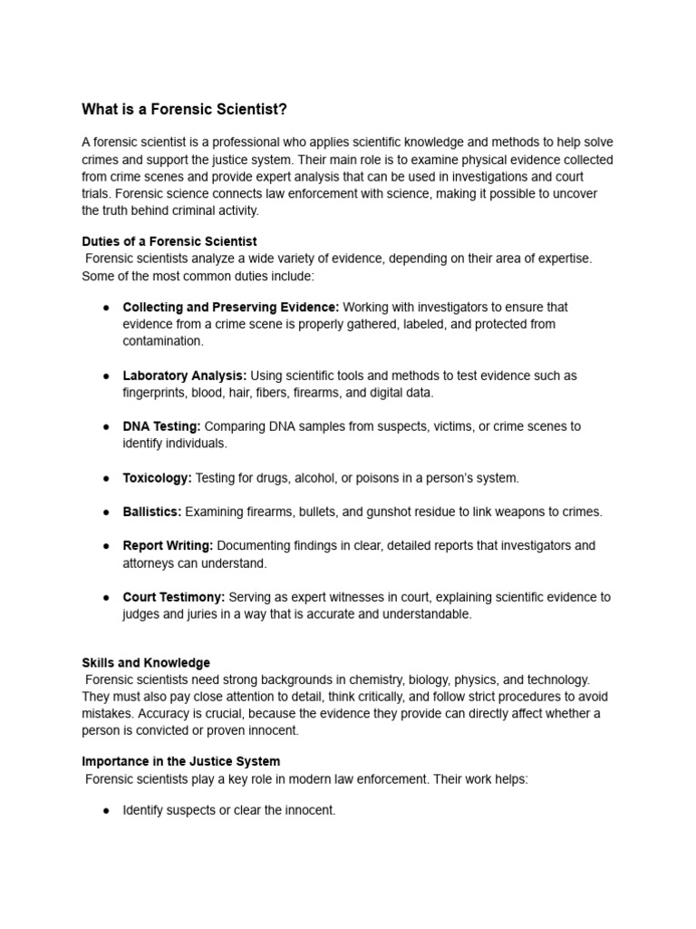 Understanding Forensic Scientists' Roles | PDF