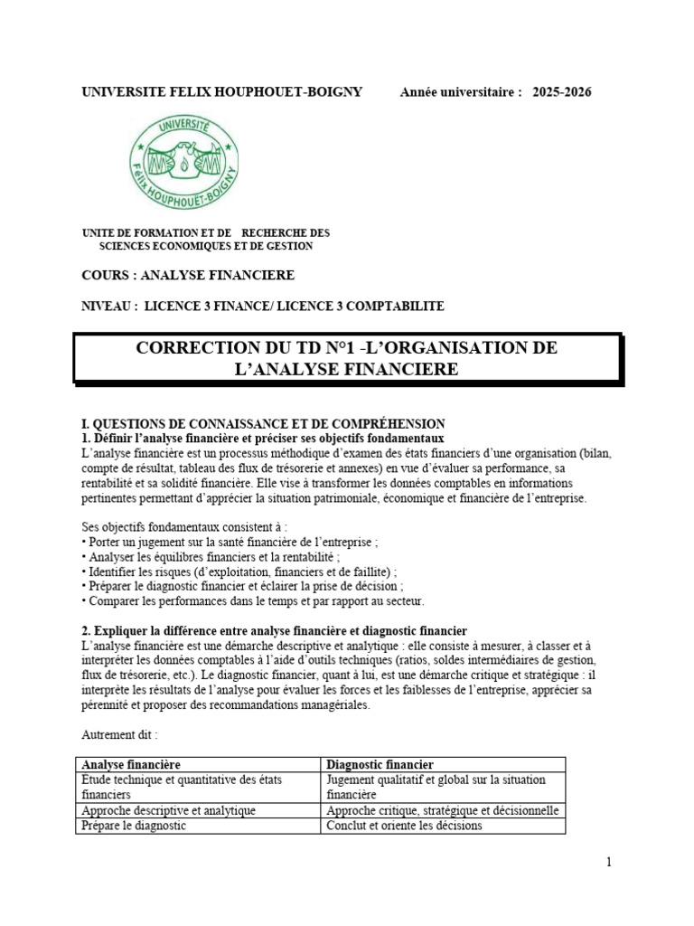 Correction Du TD N°1-Af 2025-2026 | PDF | Comptabilité | Bilan comptable