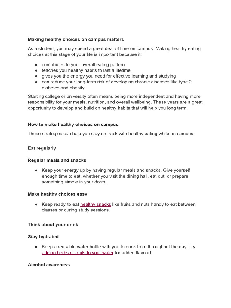 Making Healthy Choices On Campus Matters | PDF | Cereals | Whole Grain