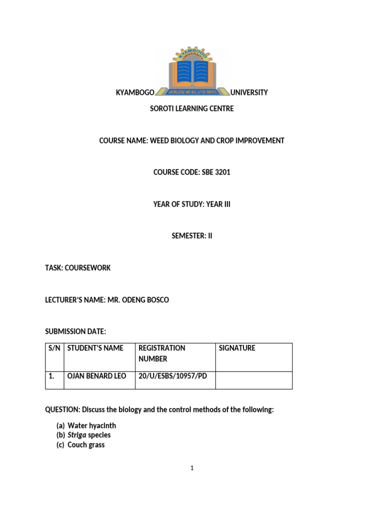 Weed Biology Coursework 1 | PDF | Seed | Germination