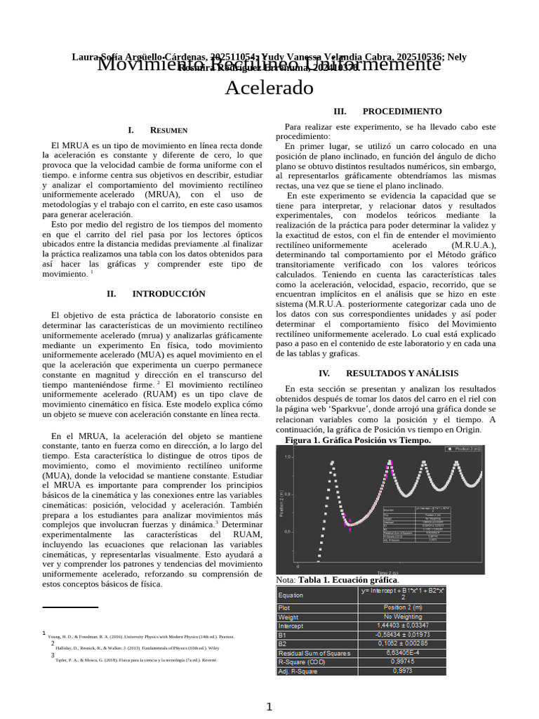 Movimiento Rectilíneo Uniformemente Acelerado | PDF | Cinemática ...