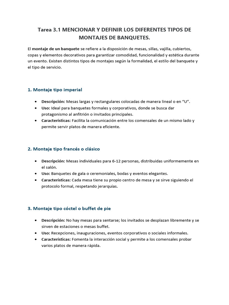 Tarea3.1 Tipos de Montajes - Arinoidy Montero | PDF | Buffet