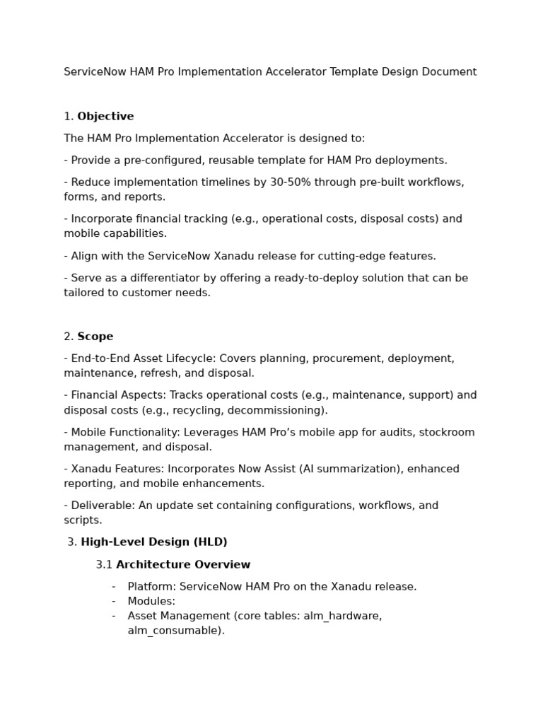 ServiceNow HAM Pro Implementation Accelerator Template Design Document ...