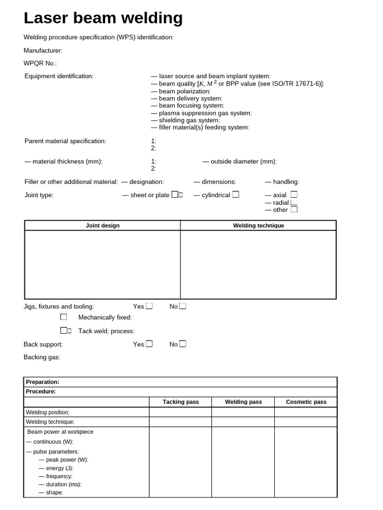 Laser Welder WPS Template | PDF | Welding | Construction