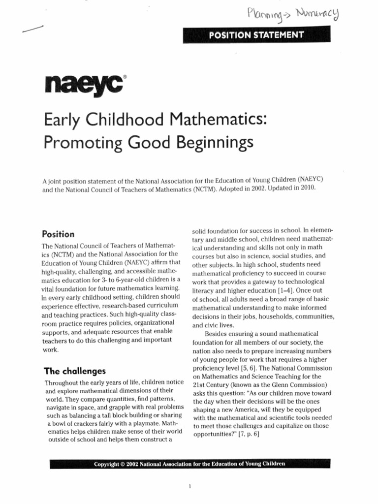 Early Childhood Mathematics Promoting Good Beginnings | PDF