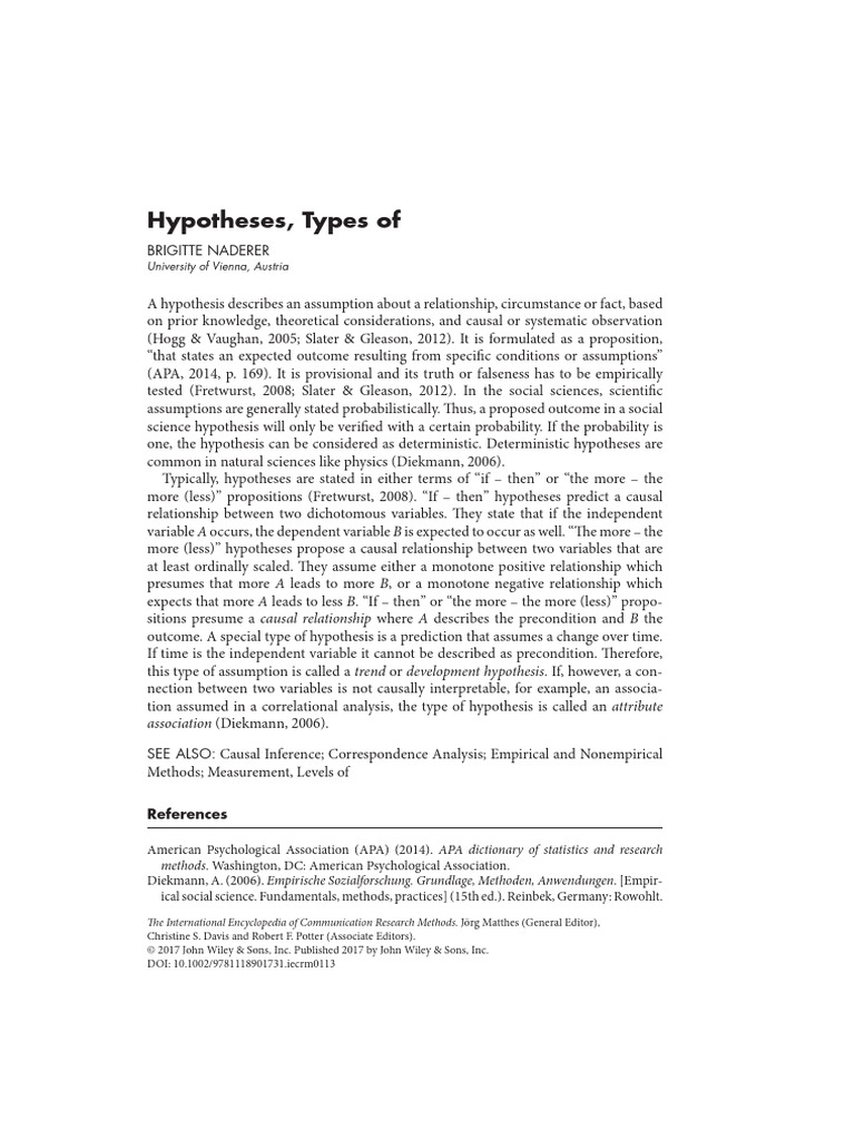 Hypotheses, Types of | PDF | Hypothesis | Scientific Method