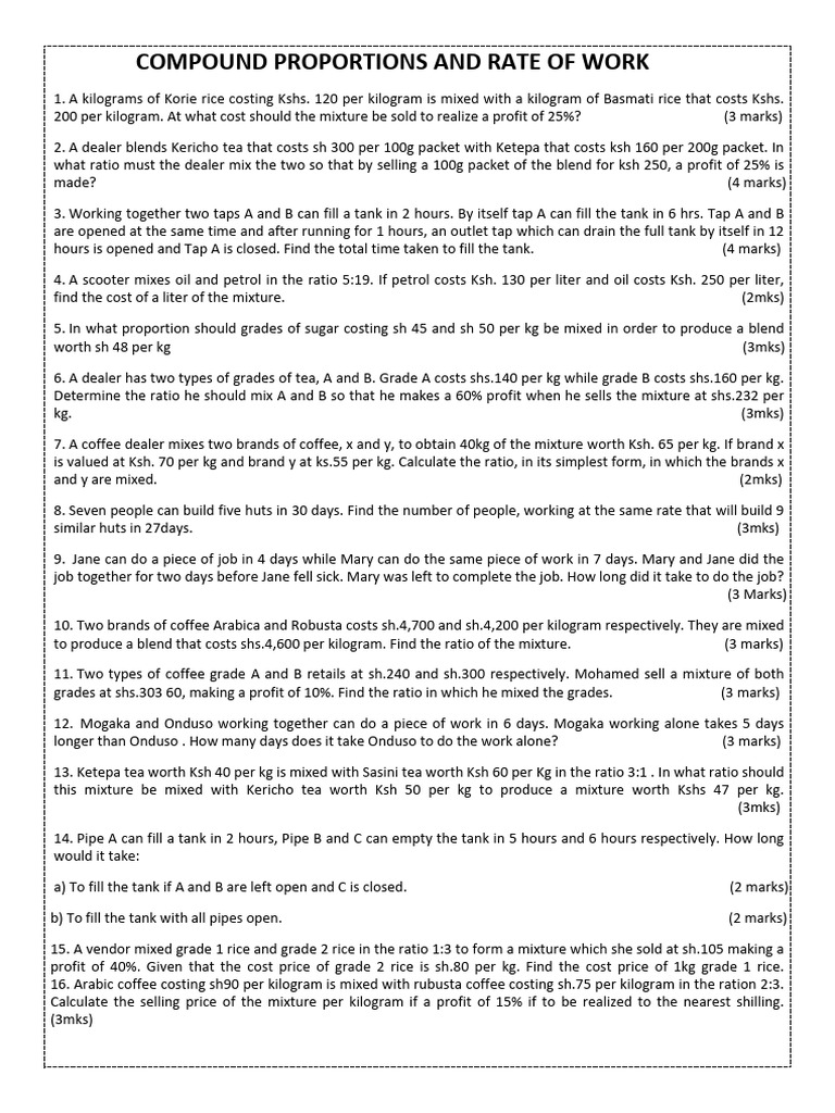 Compound Proportions and Rate of Wo | PDF