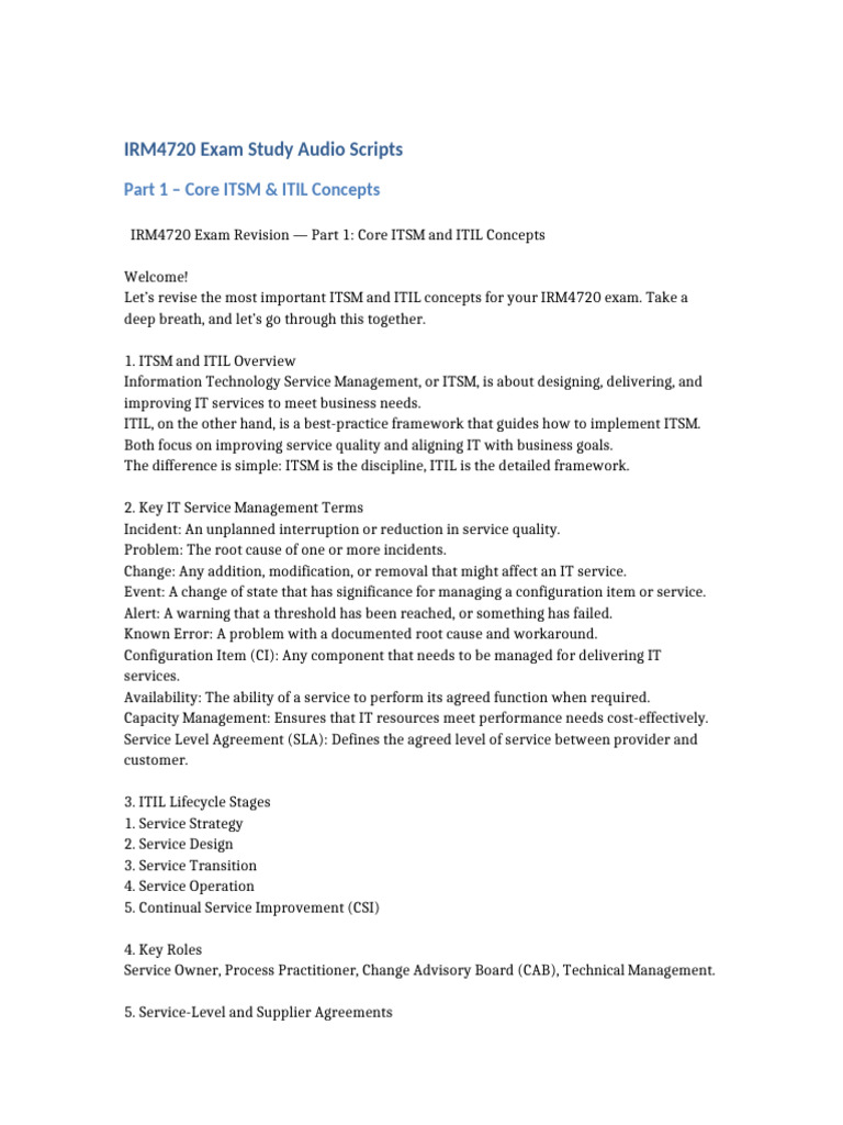 IRM4720 Study Audio Scripts | PDF | Service Level Agreement | It ...
