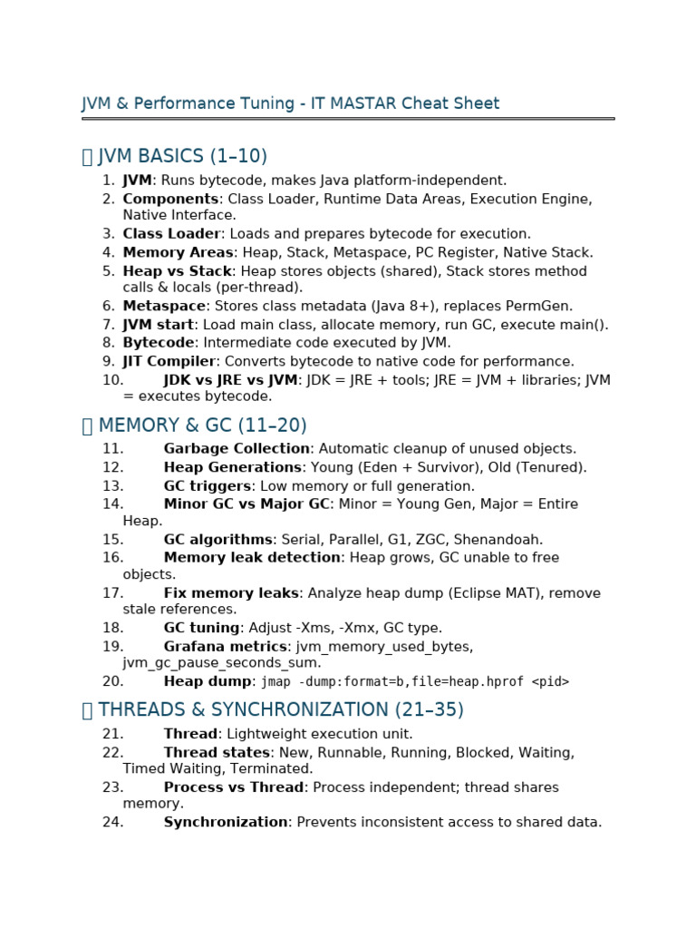 JVM Performance Interview Cheat Sheet | PDF | Java Virtual Machine | Software Engineering