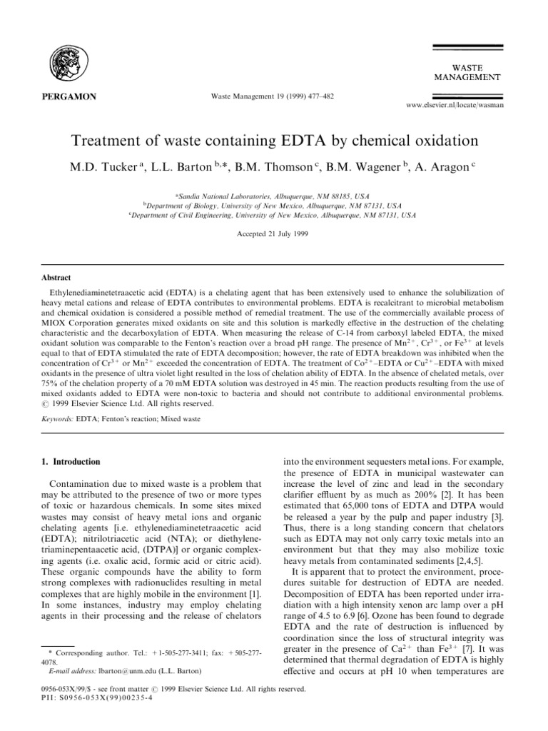 1999 - Tucker Et Al. - Treatment of Waste Containing EDTA by Chemical ...