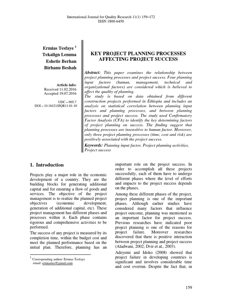 Key Factors in Project Planning Success | PDF | Statistical Analysis ...