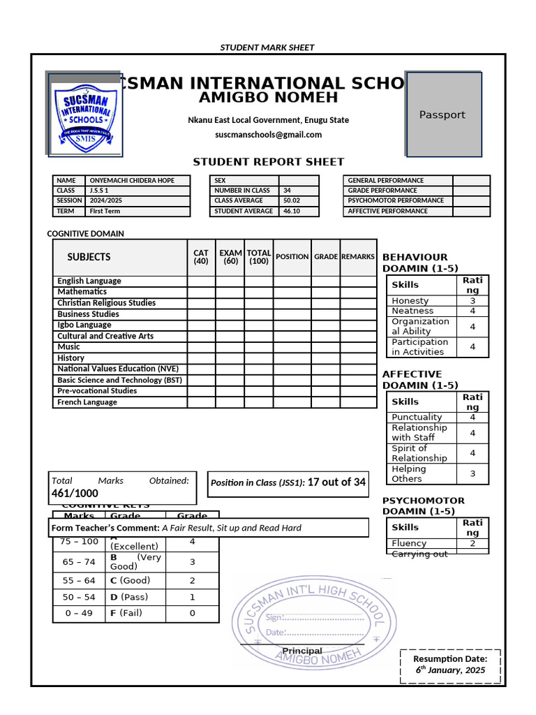 Student Mark Sheet Sucsman | PDF | Cognitive Science | Learning