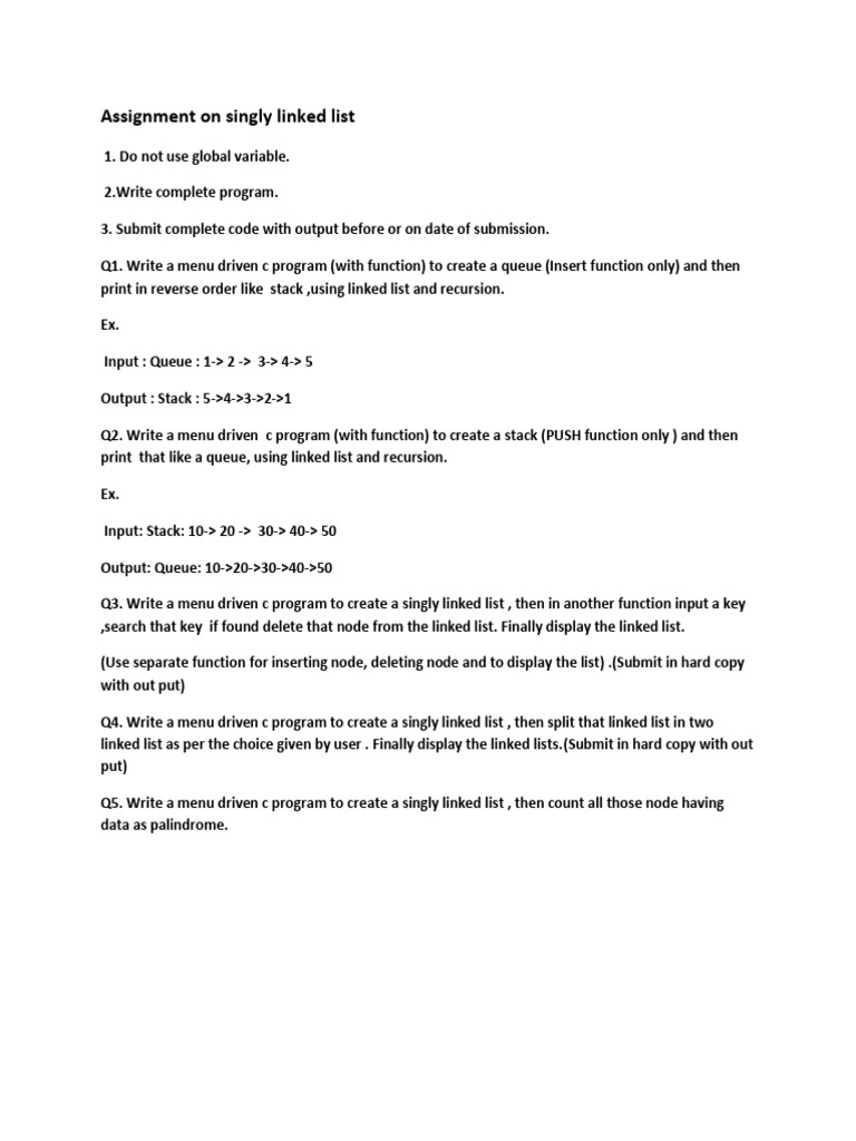 Assignment On Linked List | PDF