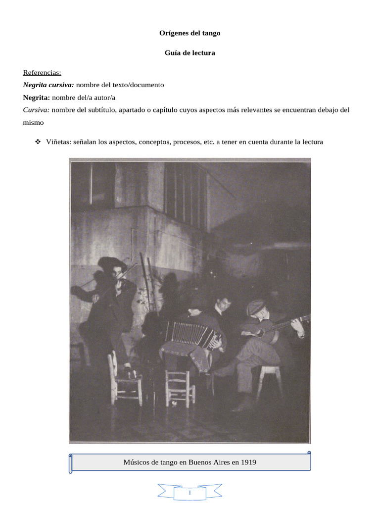 Orígenes Del Tango - Guía de Lectura | PDF | Musica Tango