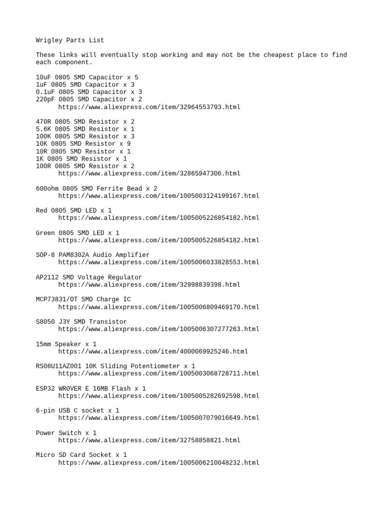 Wrigley Parts List | PDF