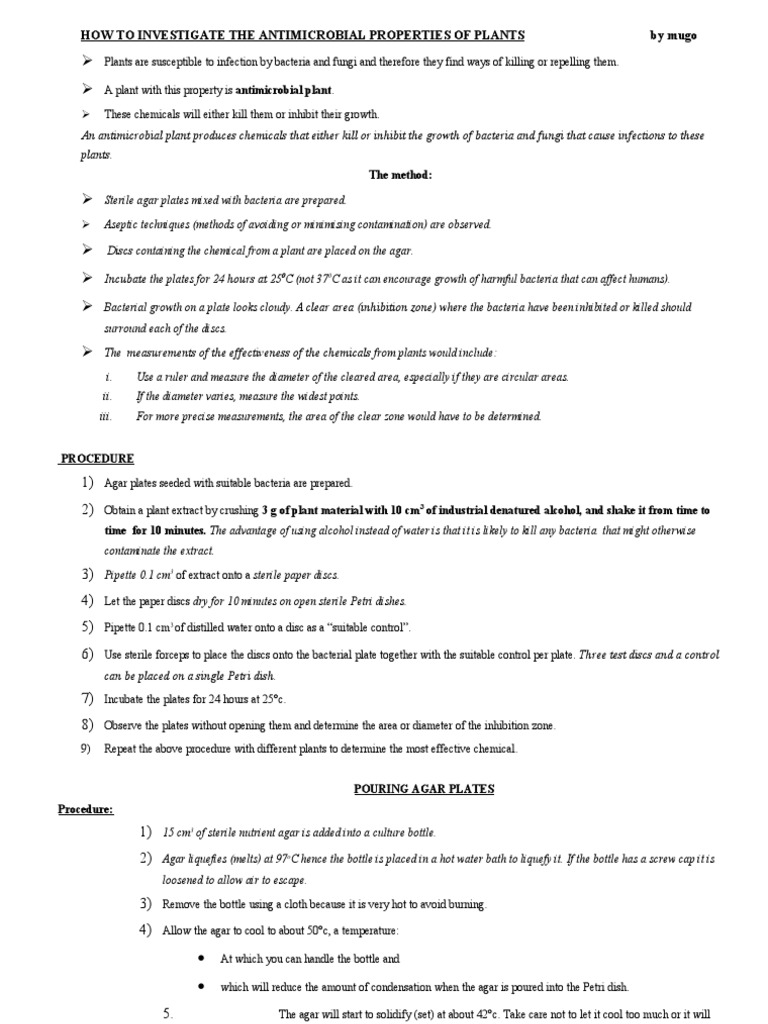 Antimicrobial Properties of Plants | PDF | Agar | Bacteria