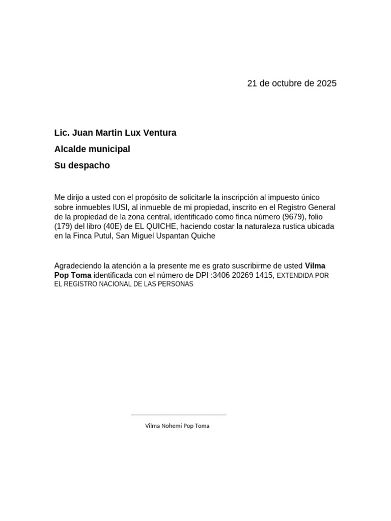 Solicitud de Inscripción y Traspaso IUSI | PDF
