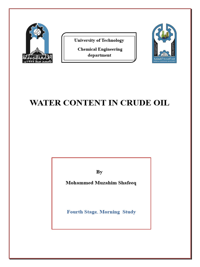 Water Content in Crude Oil Analysis | PDF | Oil Refinery | Petroleum
