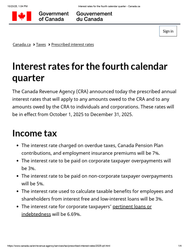 Interest Rates For The Fourth Calendar Quarter - Canada - Ca | PDF ...