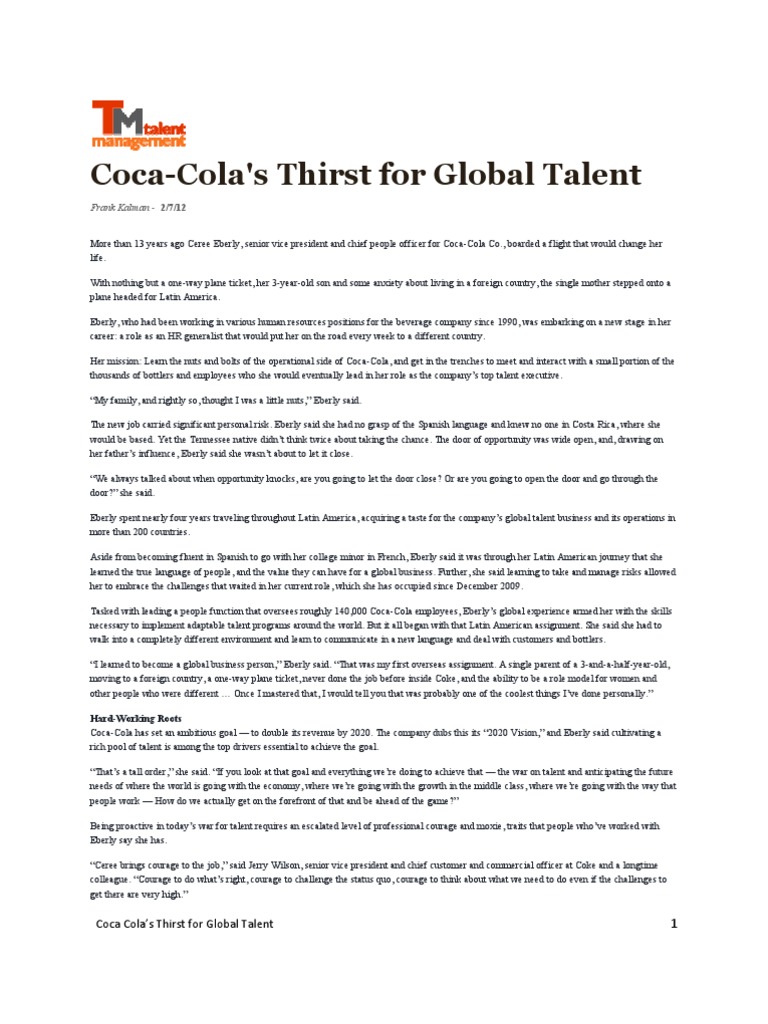 Coca-Cola's Global Talent Strategy | PDF | Employee Retention | Coca Cola