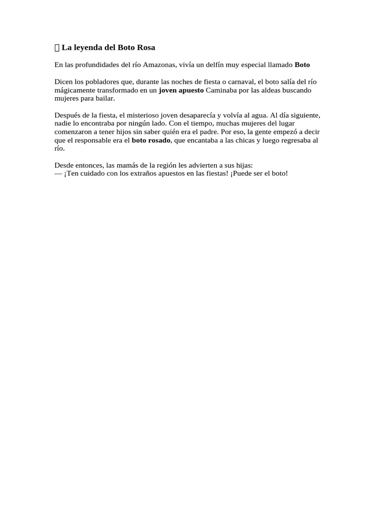 La leyenda del Boto Rosa en el Amazonas | PDF