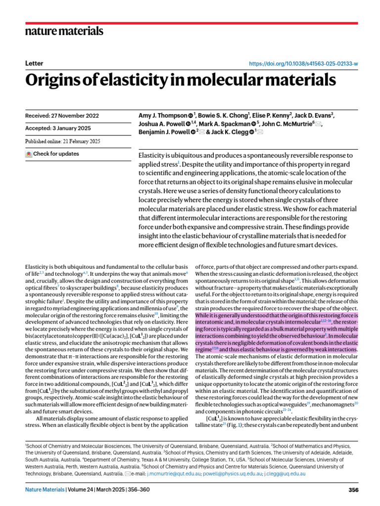 Elasticity Origins in Molecular Materials | PDF | Elasticity (Physics ...
