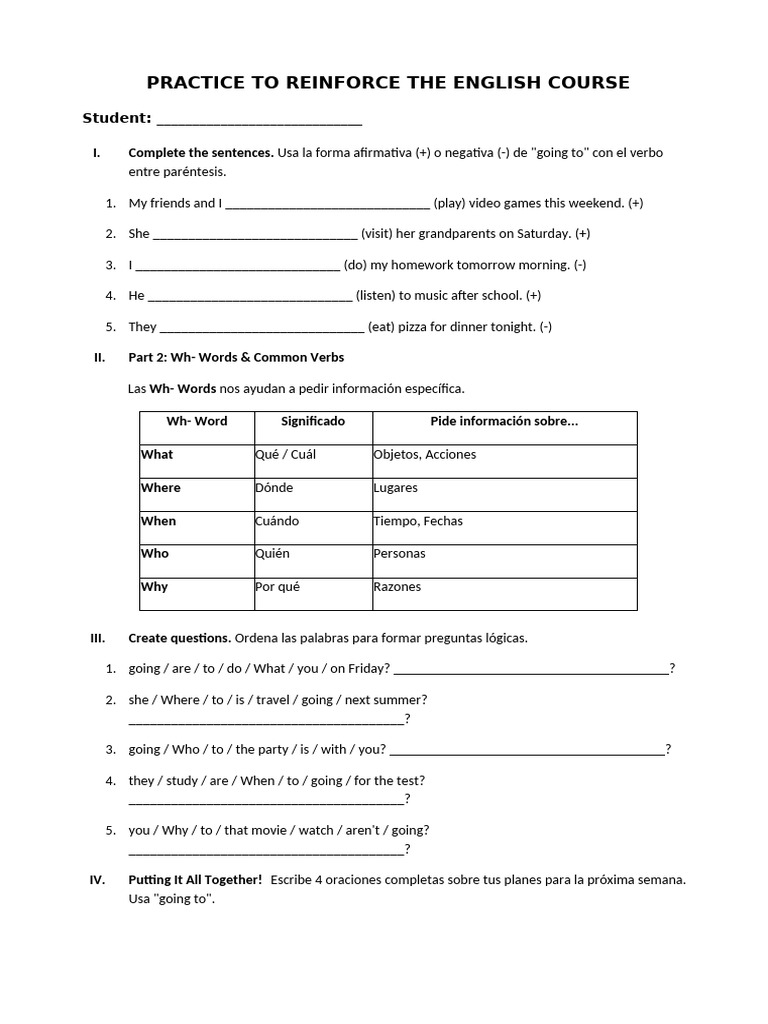 Practice To Reinforce The English Course | PDF