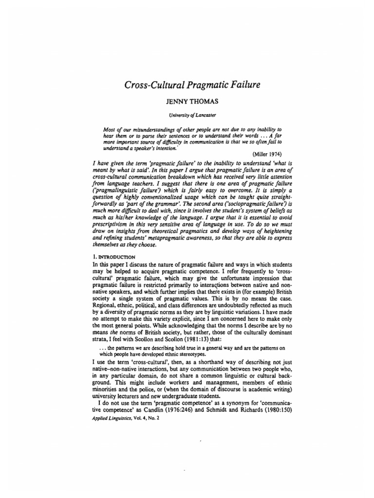 Cross Cultural Pragmatic Failure | PDF | Second Language | Linguistics
