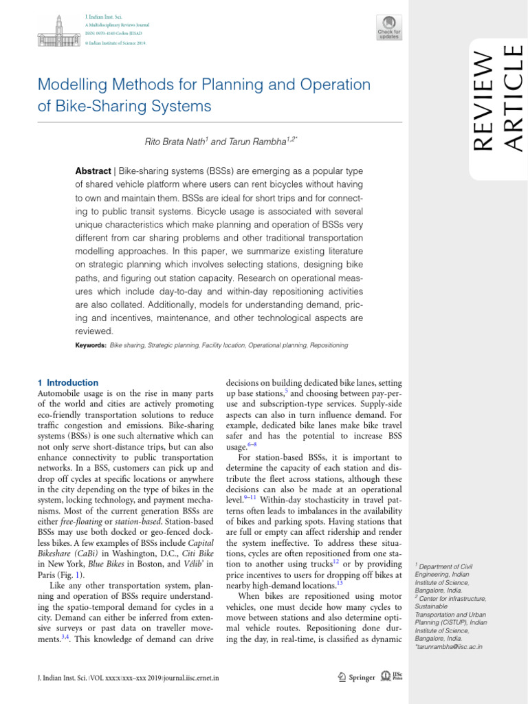 Modelling Methods For Planning and Operation of Bike-Sharing Systems ...