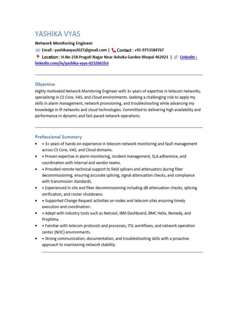 Yashika Vyas - Resume1 | PDF | Computer Network | Optical Fiber