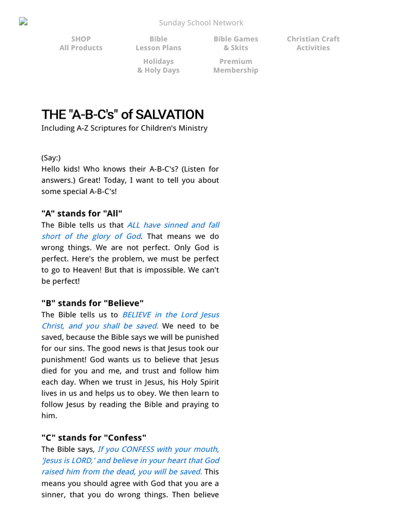 A-Z Scriptures For Children's Ministry, ABC's of Salvation | PDF | God ...