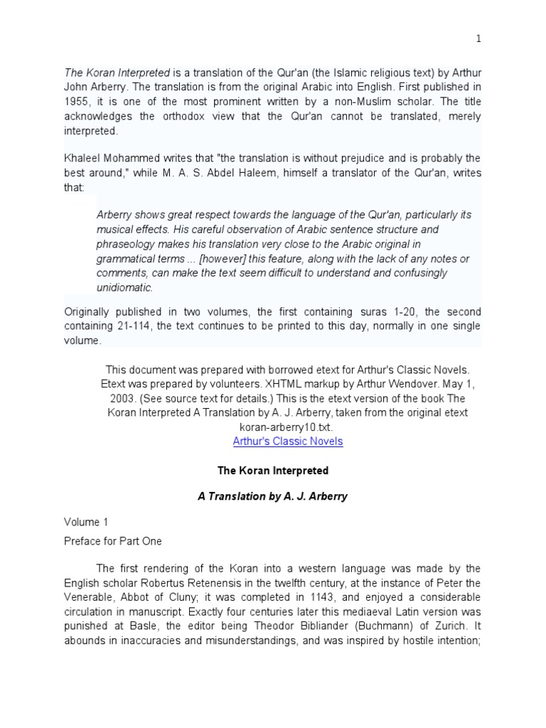 Arberry's English Translation of the Koran | PDF | Surah | Quran