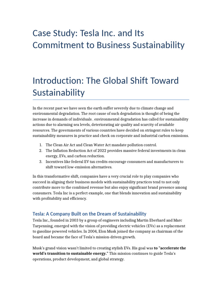 Tesla Sustainability Case Study | PDF | Electric Vehicle | Sustainability