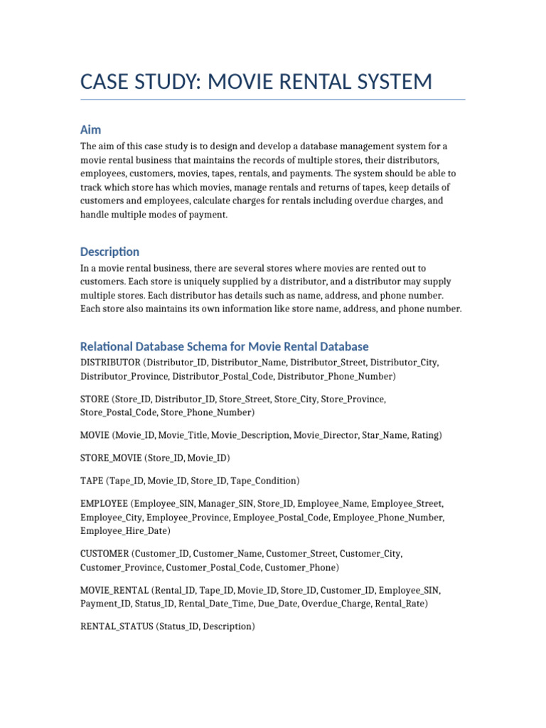 Case Study Movie Rental System Formatted | PDF