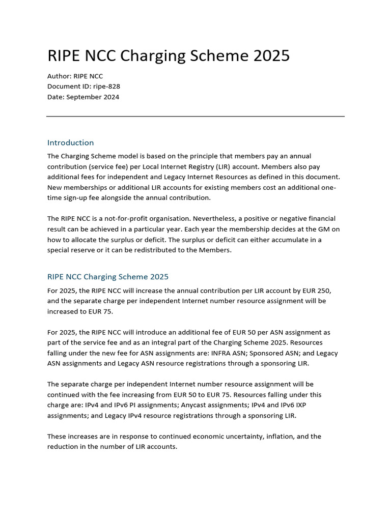 RIPE NCC Charging Scheme 2025 | PDF | I Pv6 | Internet Architecture