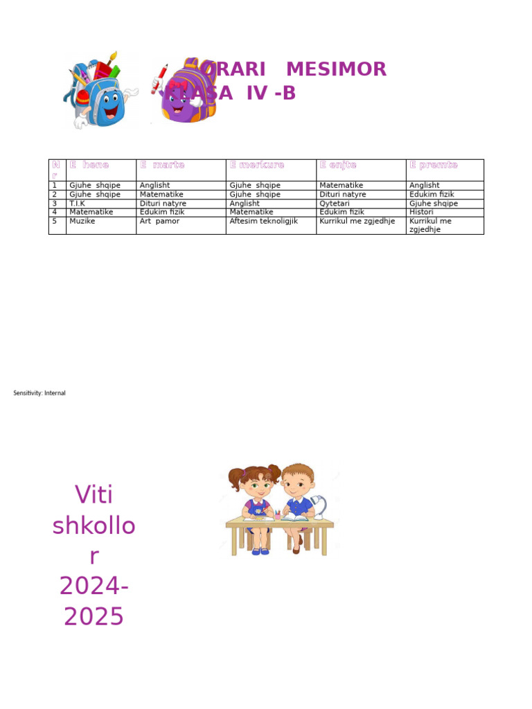 Orari Mesimore Klasa 4 - B (2024-2025) | PDF