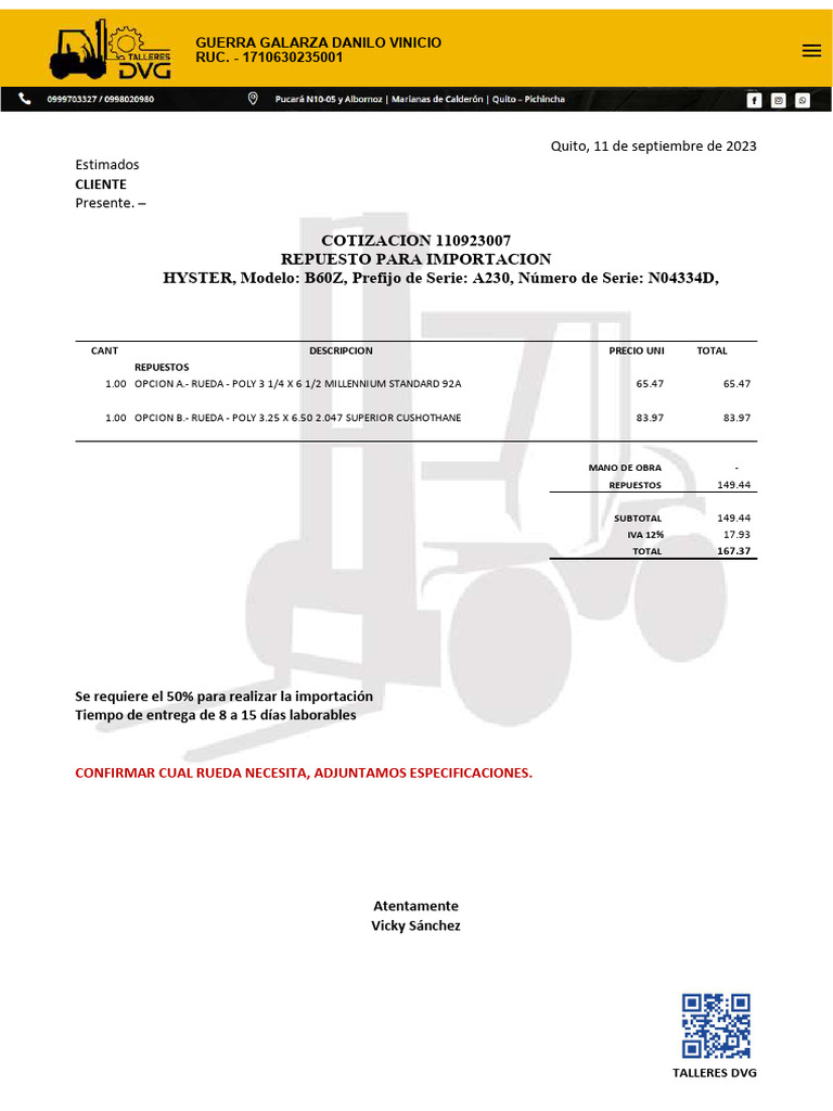 CT 110923007 Rueda Hyster Electrico | PDF