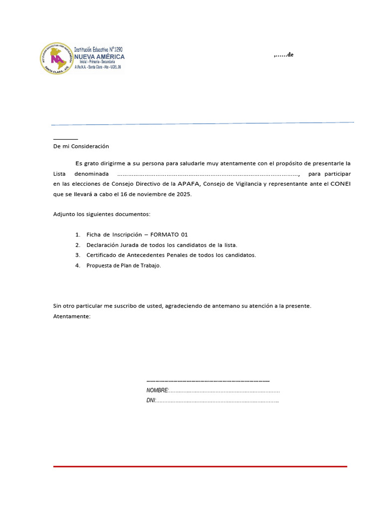 Formato Unico de Inscripcion de Listas Apafa 2025 2027 | PDF | Gobierno