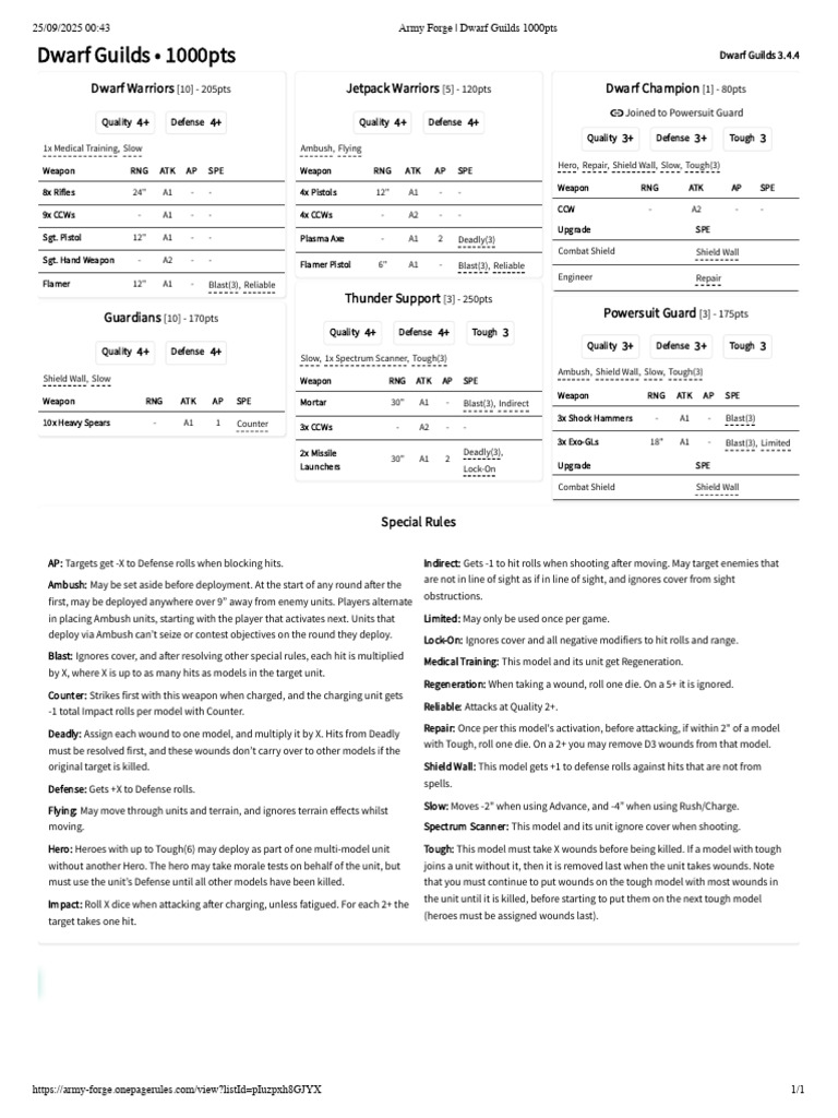 Army Forge - Dwarf Guilds 1000pts | PDF | Military Science | Warfare