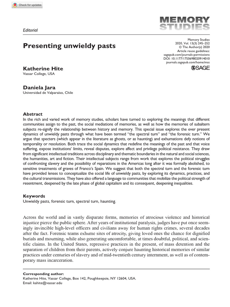 Hite Jara 2020 Presenting Unwieldy Pasts | PDF | Ghosts | Narrative