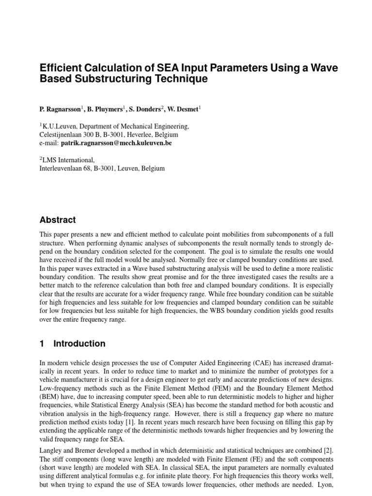Efficient Calculation of SEA Input Parameters Using A Wave Based ...