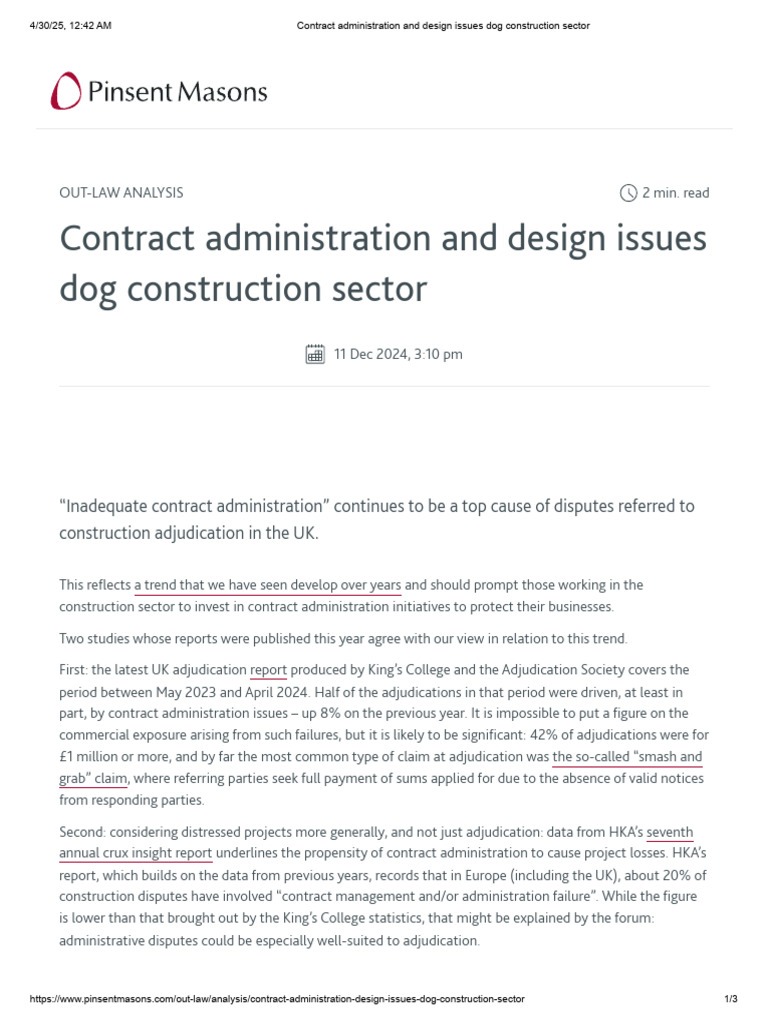 Contract Administration Issues in UK Construction | PDF | Adjudication
