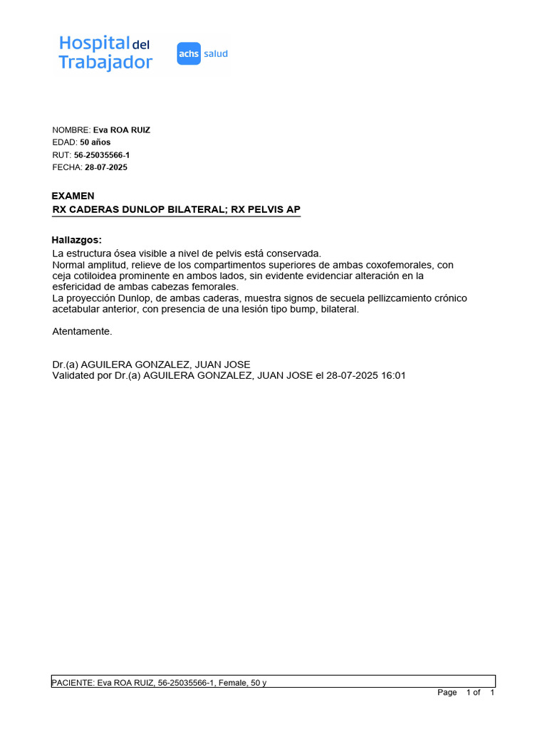 Informe RX Pelvis y Cadera Bilateralpdf | PDF