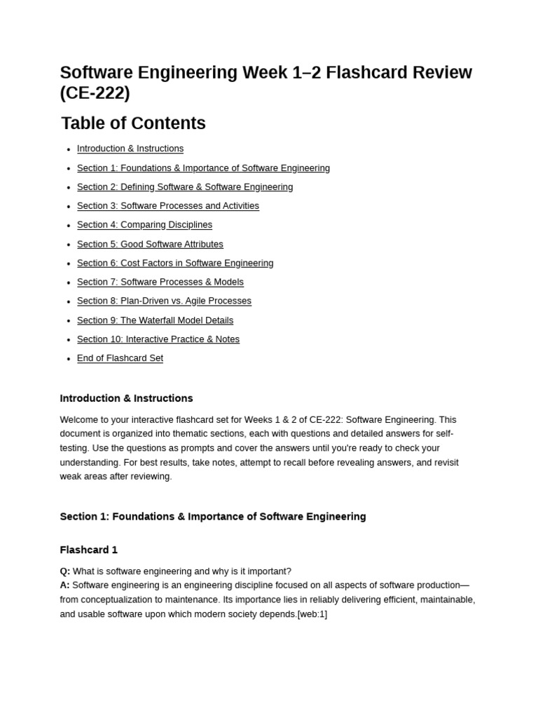 CE-222 Software Engineering Flashcards | PDF | Software Development ...