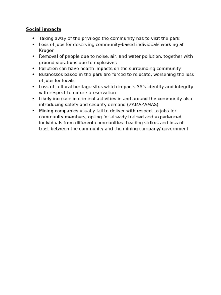 Social Impacts of Mining on Communities | PDF