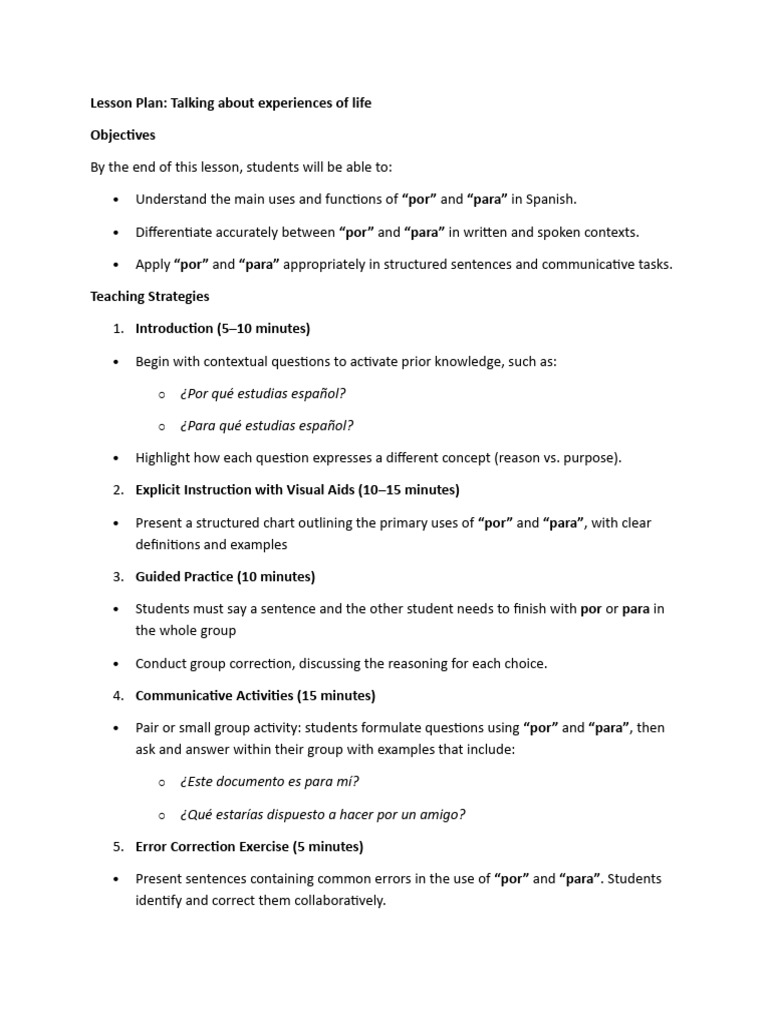 Lesson Plan Por para | PDF