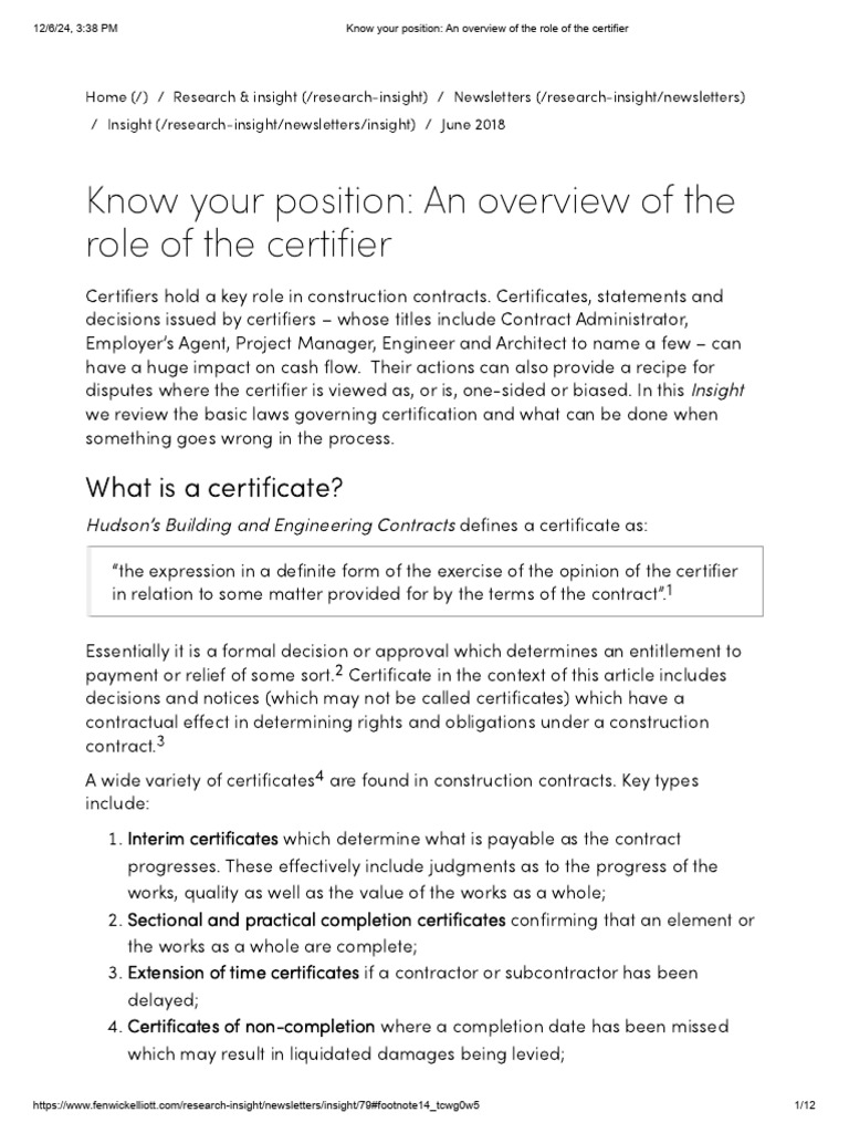 Know Your Position - An Overview of The Role of The Certifier | PDF ...
