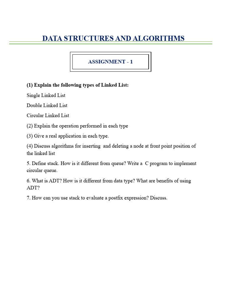 Data Structures and Algorithms Assignment1 | PDF