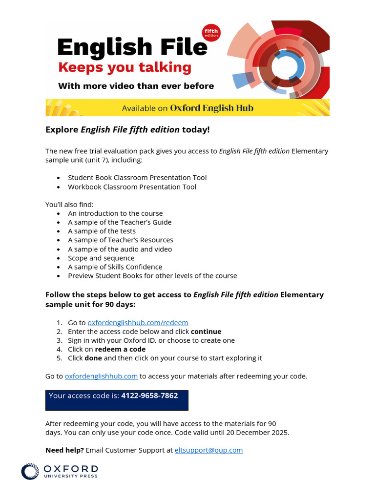 Free Trial Oxford English Hub Access Code Card - English File Fifth ...